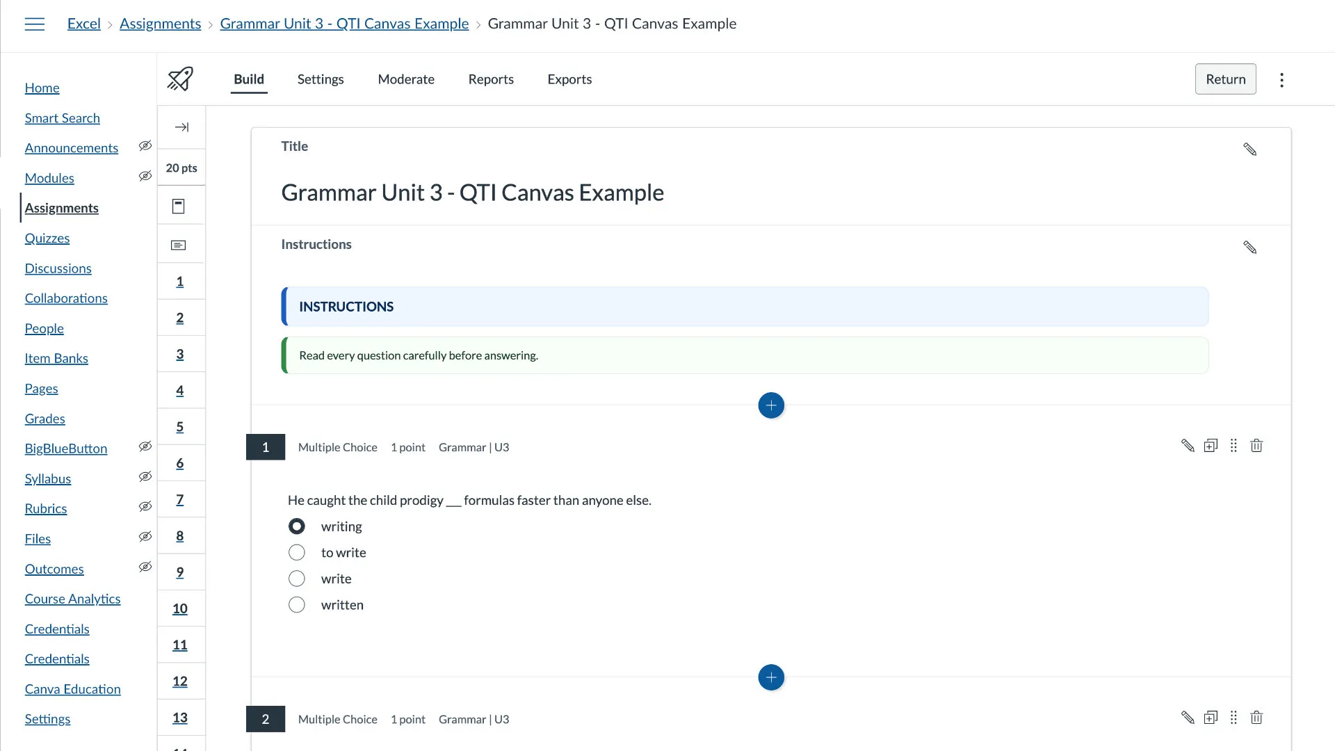 Excel to Canvas QTI Converter | Convert Quizzes to Canvas (50 free tokens)